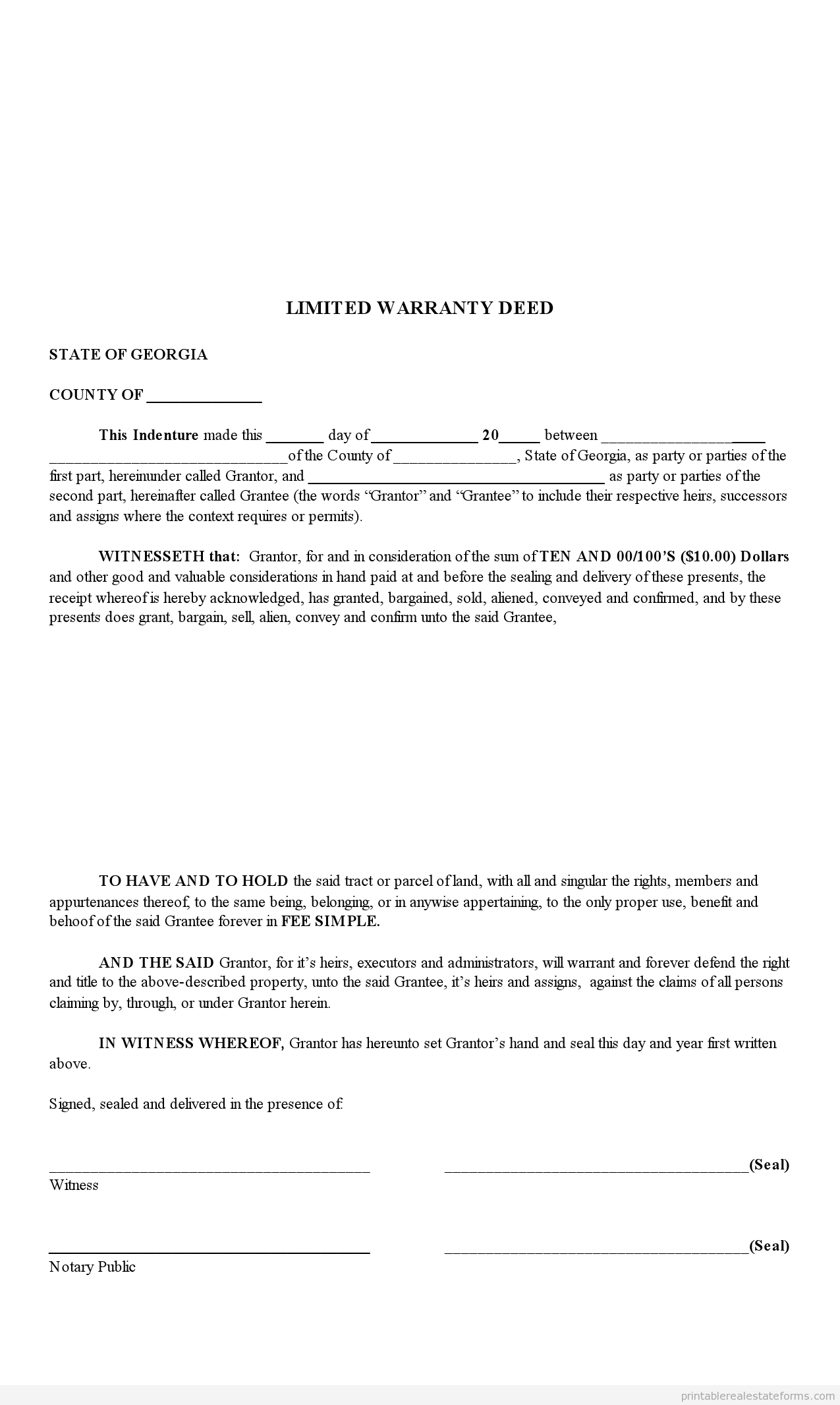 Free Printable LIMITED WARRANTY DEED Work For Equity Free Printable LIMITED WARRANTY DEED Work For Equity