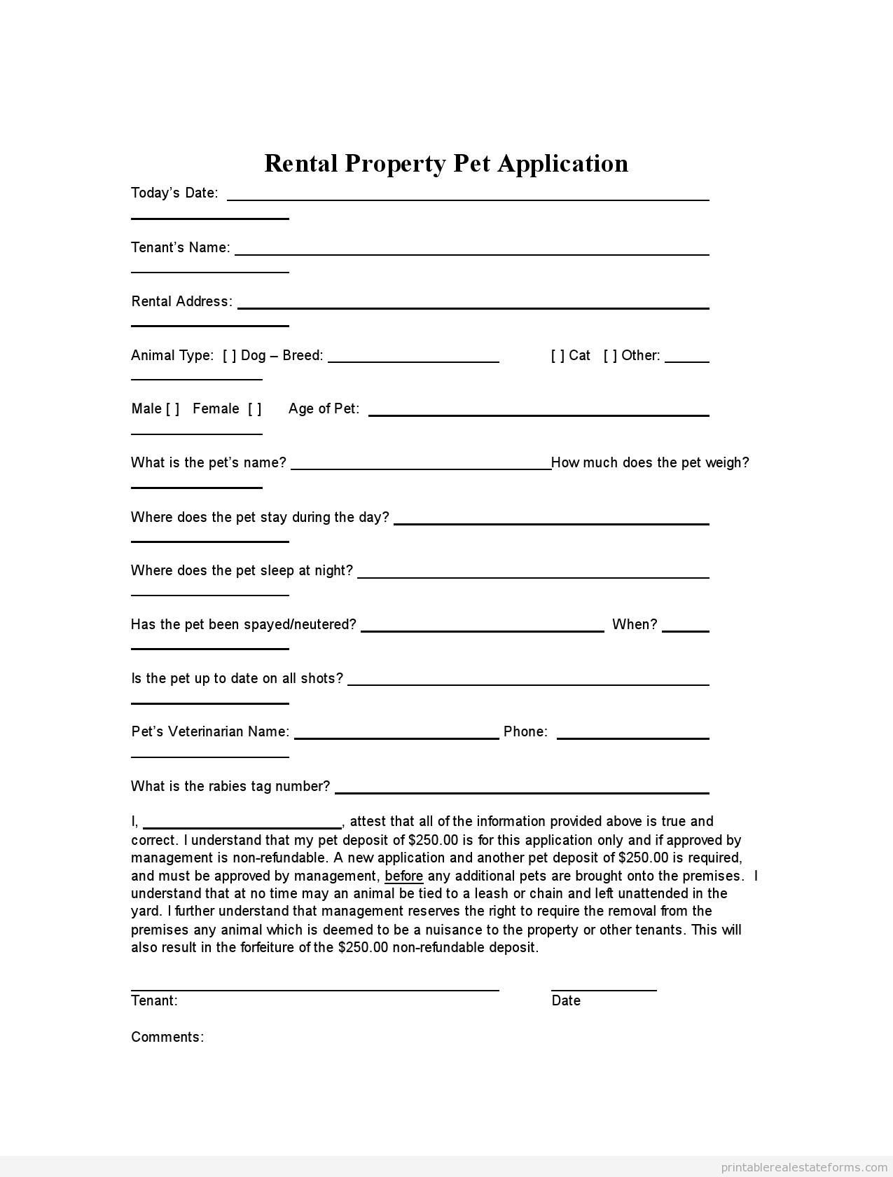 Free Printable Rental Agreement Forms Pet Application Free Printable Rental Agreement Forms Pet Application