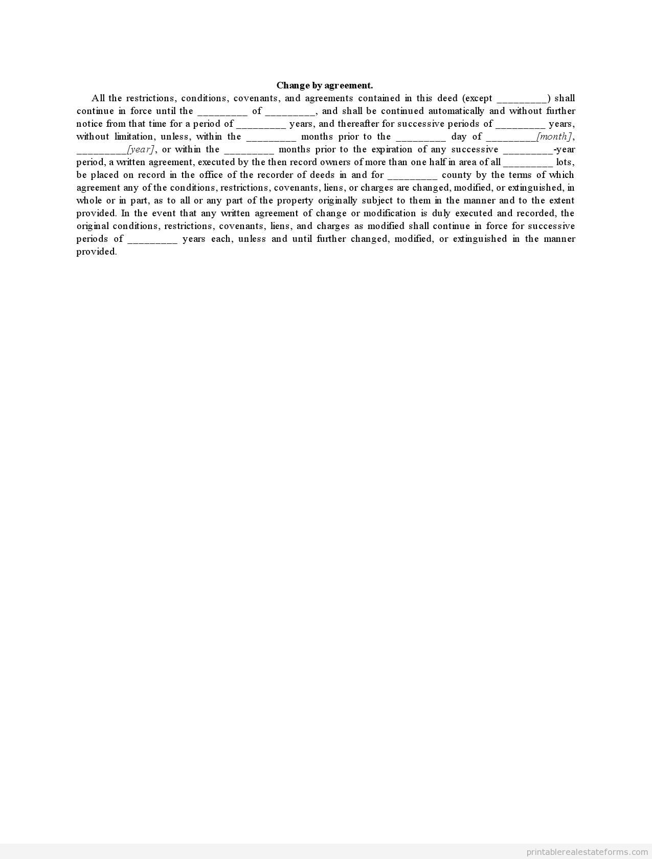 Free Printable Change By Agreement 2 Form (PDF & WORD)