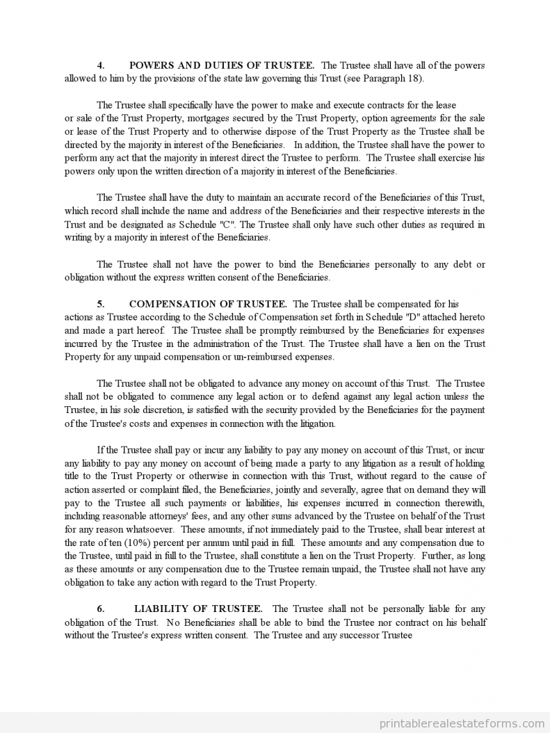 Printable Land Trust Agreement Sample Form (PDF & WORD)