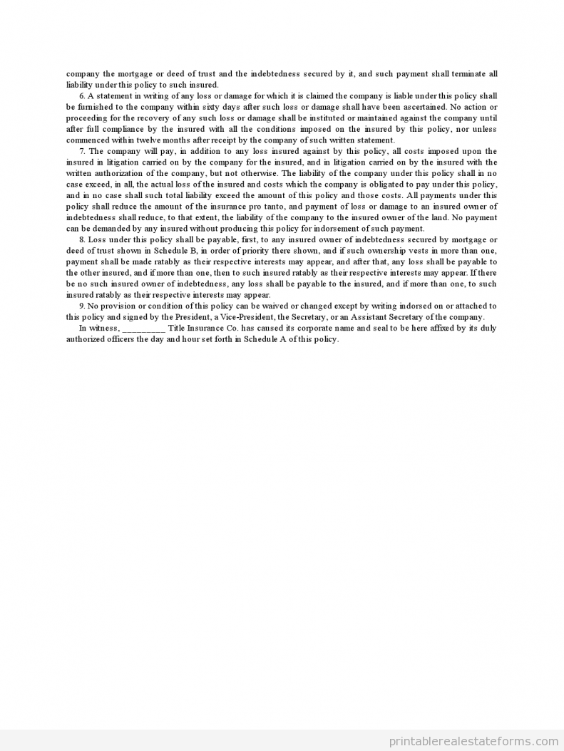 Free Printable Policy Of Title Insurance Form (SAMPLE)