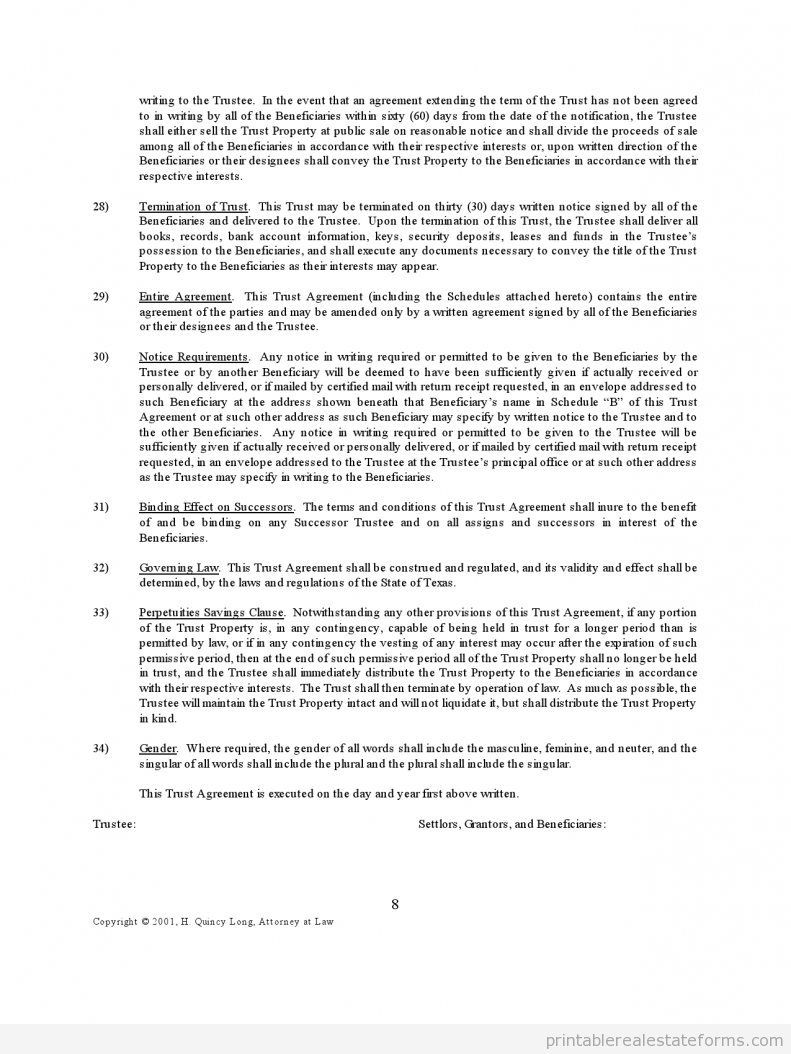 Free Printable TrustAgreement Form (PDF & WORD)