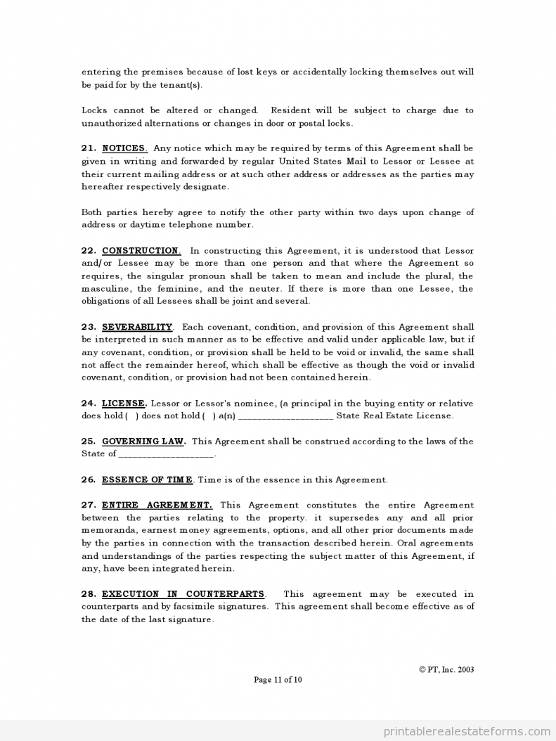 Free Standard Lease Agreement - Standard Rental Agreement