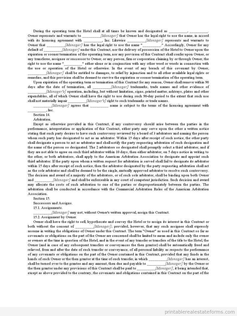 Printable Contracts Of A Hotel Employee - (SAMPLE WORD)