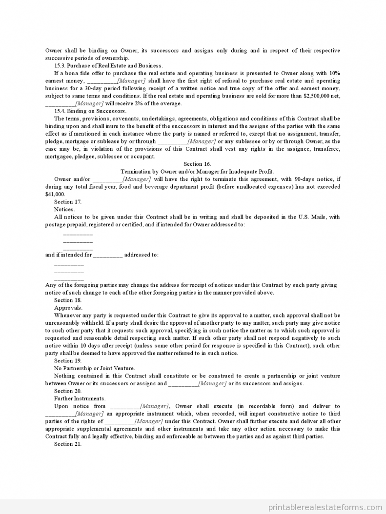 Printable Contracts Of A Hotel Employee - (SAMPLE WORD)