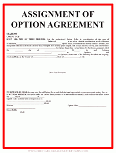 Free Printable Assignment Of Option Agreement Form(PDF)